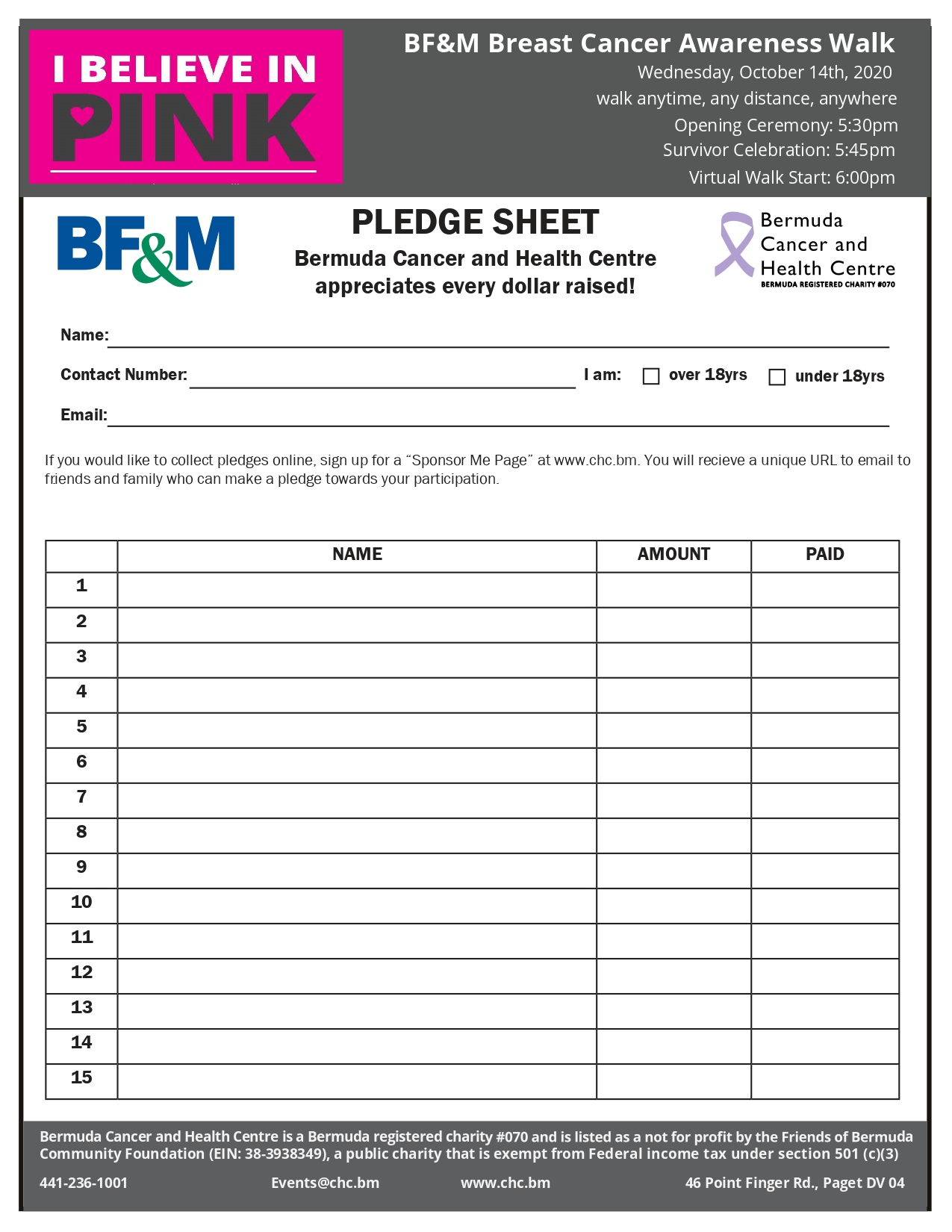 BF&M Breast Cancer Walk 2020 || Bermuda Cancer and Health